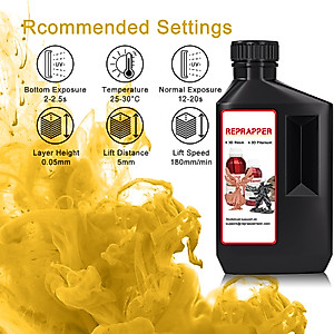 Reprapper Translucent Yellow 3D Printer Resin, 405nm Fast UV-Curing 1kg Transparent Yellow Standard Resin, 3D Printing Resin Photopolymer Sensitive Resin for LCD Printer, Clear Yellow 1000g
