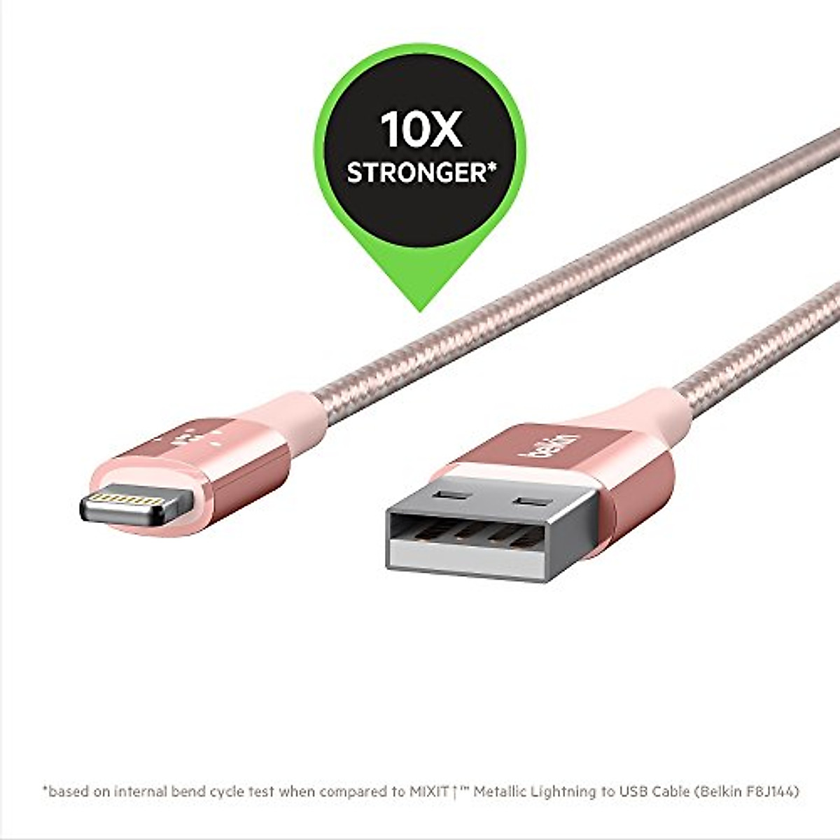 Belkin MIXIT DuraTek Lightning to USB Cable - MFi-Certified iPhone Charging Cable for iPhone 11, 11 Pro, 11 Pro Max, XS, XS Max, XR, X, 8/8 Plus and more (4ft/1.2m), Rose Gold