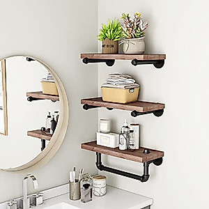 BOSURU Industrial Bathroom Shelves Pipe Wall Shelf with Rustic Wood Shelving for Towel Shelf Storage Wall Mounted Floating Shelves Home Kitchen(3-Tiers)