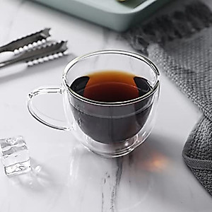 Douria Double Walled Glass Coffee Mugs, Clear Espresso Cups, Coffee tea Mugs Set, Iced Coffee Cup, Glass Mugs for Hot Beverages, Premium Glasses Set, Each 200ml (7Ounces./Set of 2)