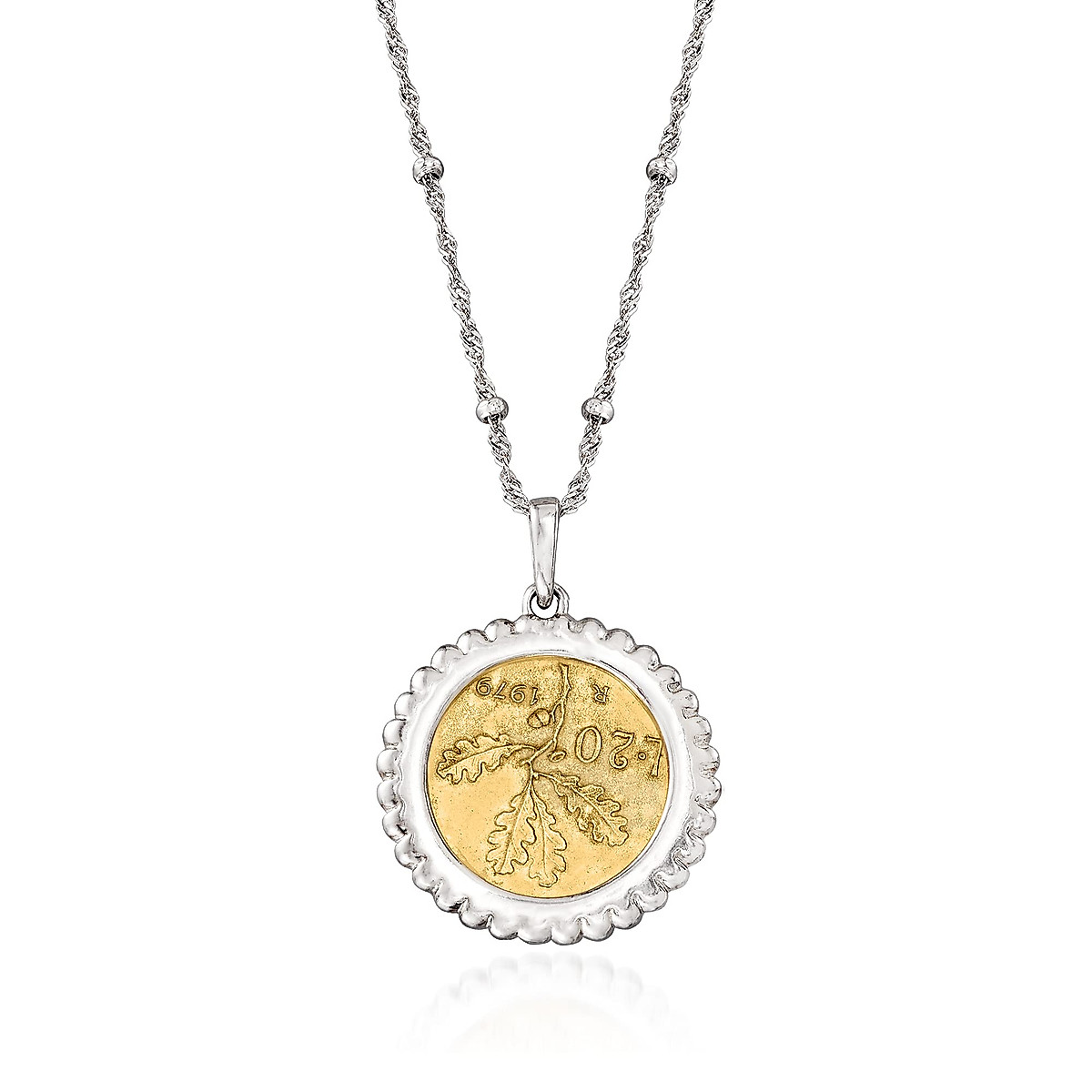 Ross-Simons Italian Genuine 20-Lira Coin Pendant Necklace in Sterling Silver. 18 inches