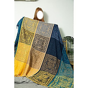 CUEERBOT Bohemian Tribal Throw Blanket，Soft Cozy Reversible Colorfu Jacquard Tassels Throw Blankets，Chenille Throw Covers for Bed Couch Soft Chair, Recliner (Blue, Small 60 inches x 75 inches)