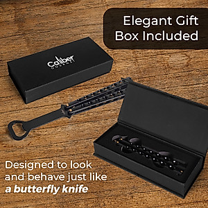 Caliber Gourmet CBG-1021-BK Butterfly Knife Style Multitool Butterfly Bottle Opener and Beer Opener Bartender Supplies, Black