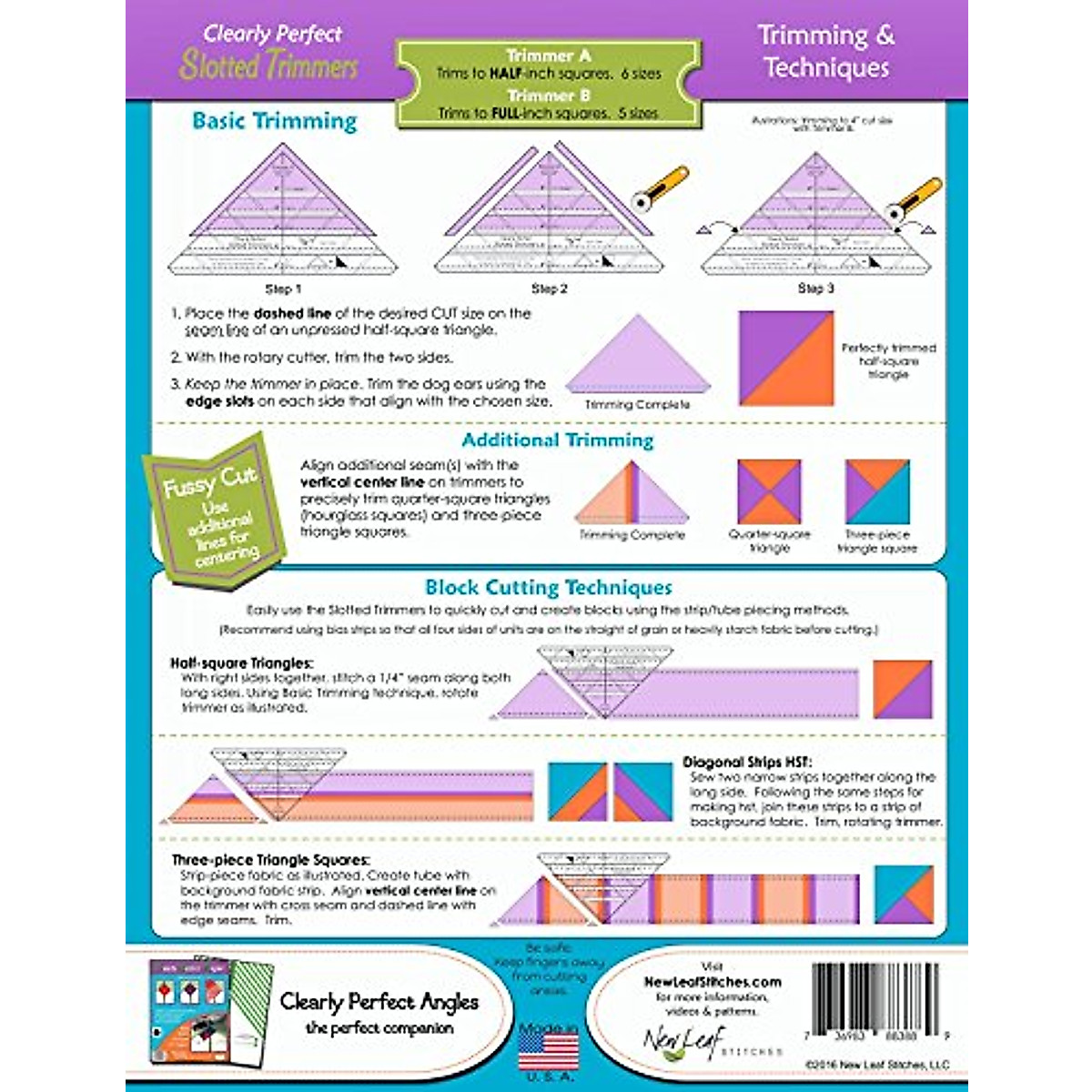 Clearly Perfect Slotted Trimmers by New Leaf Stitches- Quilting Tool for Fabric Cutting - Quilting Template and Stencil