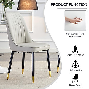 Dvasovio Dining Chairs Set of 4 with Pu Artificial Leather Backrest Cushions and Black Metal Legs, Suitable for Restaurants, Kitchens, and Dining Room. (Grey+PU Leather)