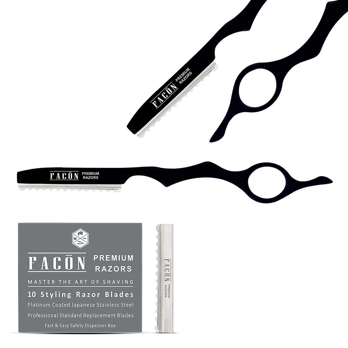 Facón Professional Hair Styling Thinning Texturizing Cutting Faether Razor + 10 Replacement Blades