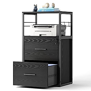DEVAISE 2 Drawer Lateral File Cabinet with Lock, Filing Cabinet fits Letter/Legal/A4 Size, Large Printer Stand with Storage Shelves for Home Office, Black