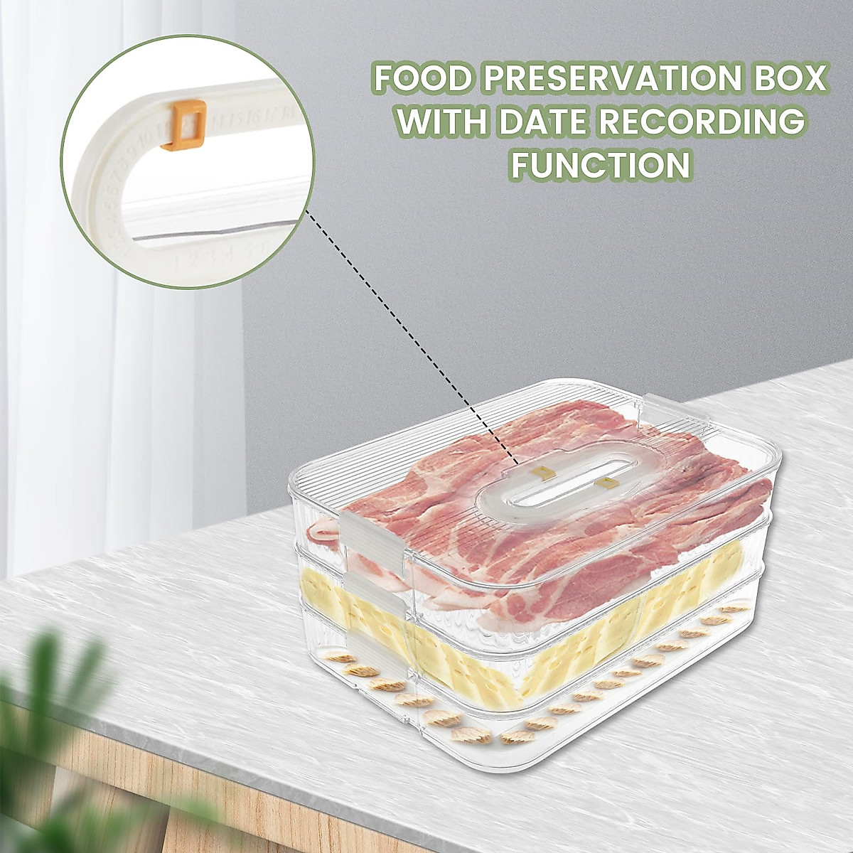 Hvxrjkn Deli Meat Container for Fridge, 3 Layer / 4 Layer Meat Container for Refrigerator Organizing, Bacon Container Refrigerator Food Box Removable Bacon Keeper Fridge (3 Layer)