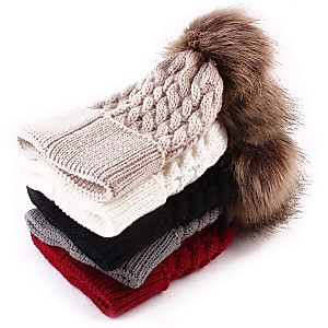 oenbopo Baby Winter Warm Knit Hat Infant Toddler Kid Crochet Fur Hairball Beanie Cap White