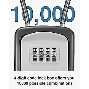 Puroma Lock Box, Key Lock Box Wall Mount Combination Lockbox, Portable Waterproof Key Storage Lockbox with Removable Cable Handle for Apartment Realtor's House Keys, Warehouse Spare Key (1 Pack, Grey)