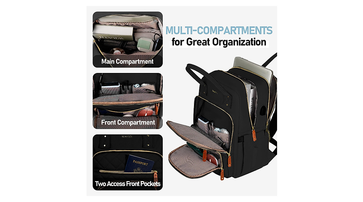 TEMASOL Stylish Laptop Backpack for Women - Anti-Theft Design