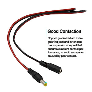 (Real 18AWG 43x2pcs Wires) 20pcs Female DC Power Pigtail Cable, 12V 5A DC Connectors for CCTV Security Camera and Lighting Power Adapter by MILAPEAK (2.1mm x 5.5mm, Ultra Thick)