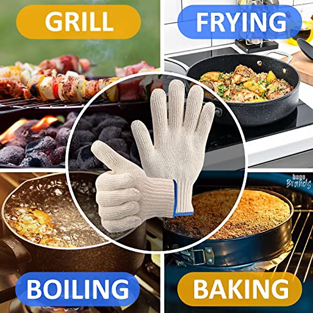 Heat Resistant Cooking Gloves - BBQ Kitchen Gloves Grill 932°F Heat Resistant Oven Gloves for Handling Hot Food Cooking Baking Oven Welding Gloves - Camping Cooking Pot Indoor Outdoor Gloves