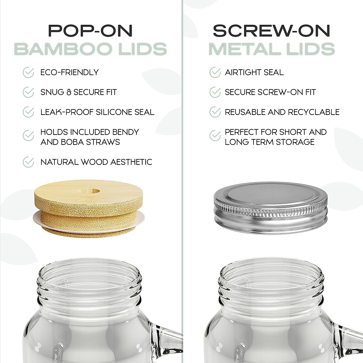 Sips Jar Club 20oz Mason Jar Mug Set of 4 with Handles, Lids, Straws & Cleaning Brush - Overnight Oats & Iced Coffee Cups