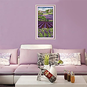 Lavender Champaign Stamped Cross Stitch Kits for Adults, Scenery Counted Pattern Needlepoint Kits Crafts Dimensions Cross-Stitch Stamped Kits Embroidery Kits Arts Craft Kits for Wall Art Gift