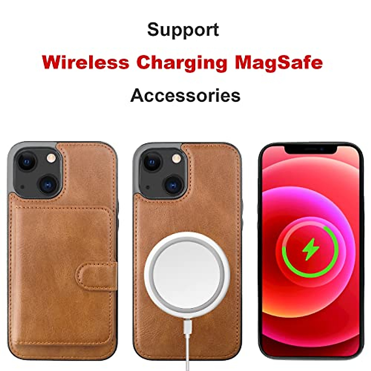 Bocasal Wallet Case for iPhone 13 Compatible with MagSafe Magnetic RFID Blocking Detachable Premium PU Leather Flip Case with Card Slots Holder Kickstand Wireless Charging 6.1 Inch (Brown)