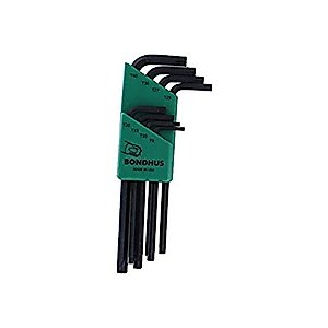 Bondhus 31834 Long Length Star-Tipped L-Wrenches, 8 Piece Set, sizes T9-T40