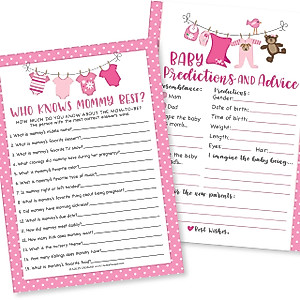 25 Pink Animal Matching, 25 Nursery Rhyme Game, 25 Who Knows Mommy Best, 25 Baby Prediction And Advice Cards - 4 Double Sided Cards, Baby Shower Party Supplies