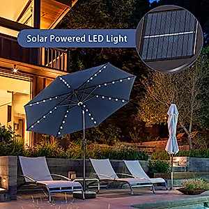 Sunoutife Patio Umbrella with Solar Lights, 10FT Large Outdoor Table Umbrella with Tilt Adjustment and Crank for Market Garden Backyard & Pool