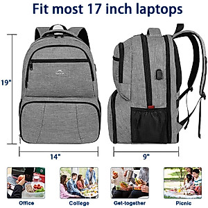 MATEIN Lunch Backpack, 17 inch Insulated Cooler Backpack with USB Charging Port for Women Men, Water Resistant College Lunch Box Backpack with Laptop Compartment for Work Picnic Travel Beach, Gifts