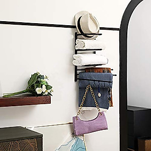 Towel Rack Holder&Organizer, Wall Mounted Metal Bathroom Towel Bar with 3 Swivel Arms 5 S-Hooks for Storage of Towels, Washcloths, Hand Towels, Bags, Hats