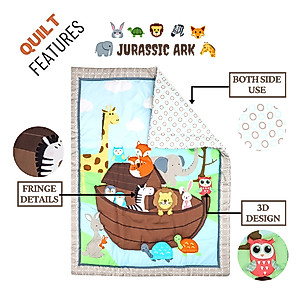 Baby Bees 4 Pieces Jurassic Ark Crib Bedding Sets for Boys and Girls | Baby Bedding Set of Crib Sheet, Quilt, Dust Ruffle for Standard Size Crib
