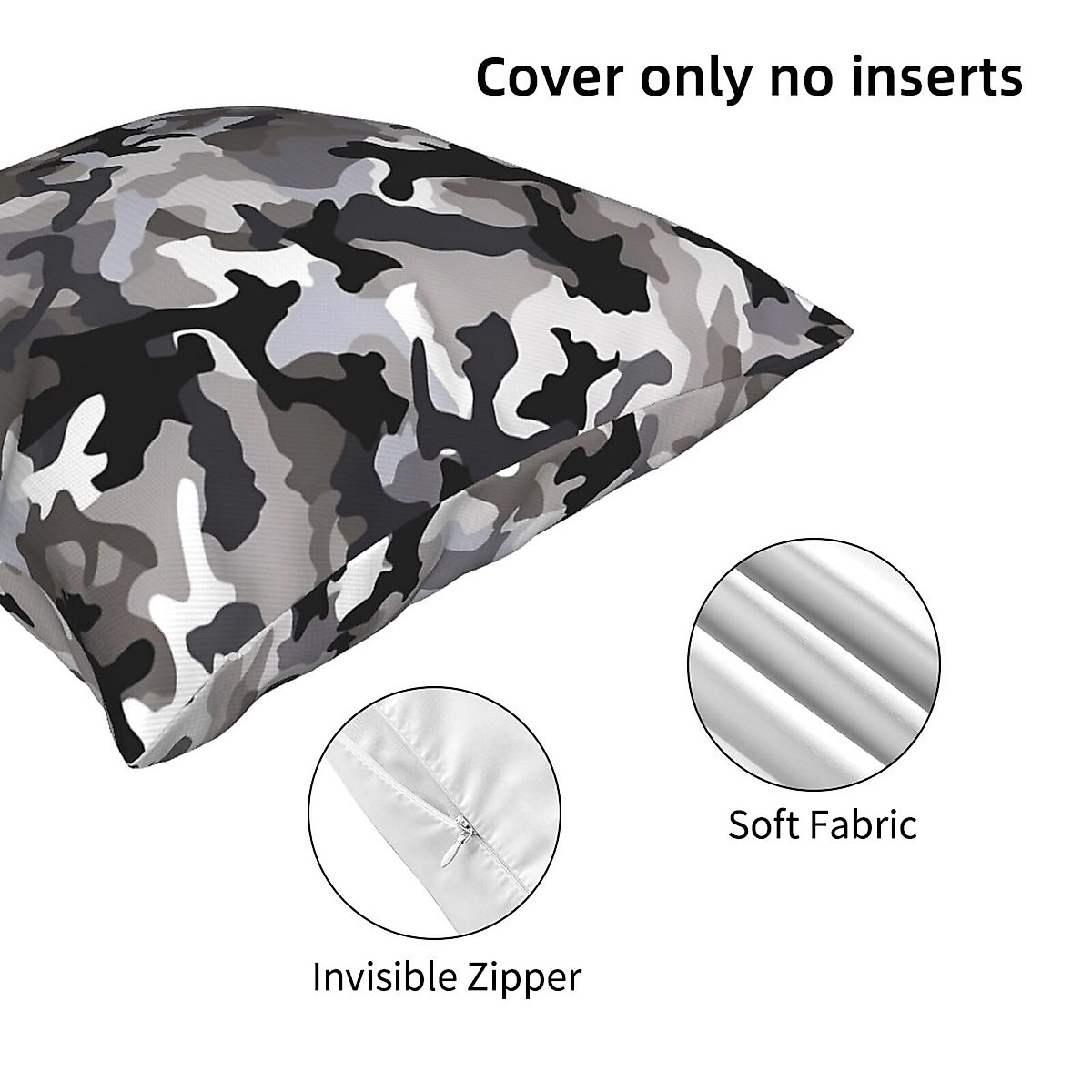 AdaNti Black Grey White Camo Print Throw Pillow Cover Square Soft Cushion Cover Throw Pillow Case for Home Decor Living Room Bed Couch Car 12"x12"