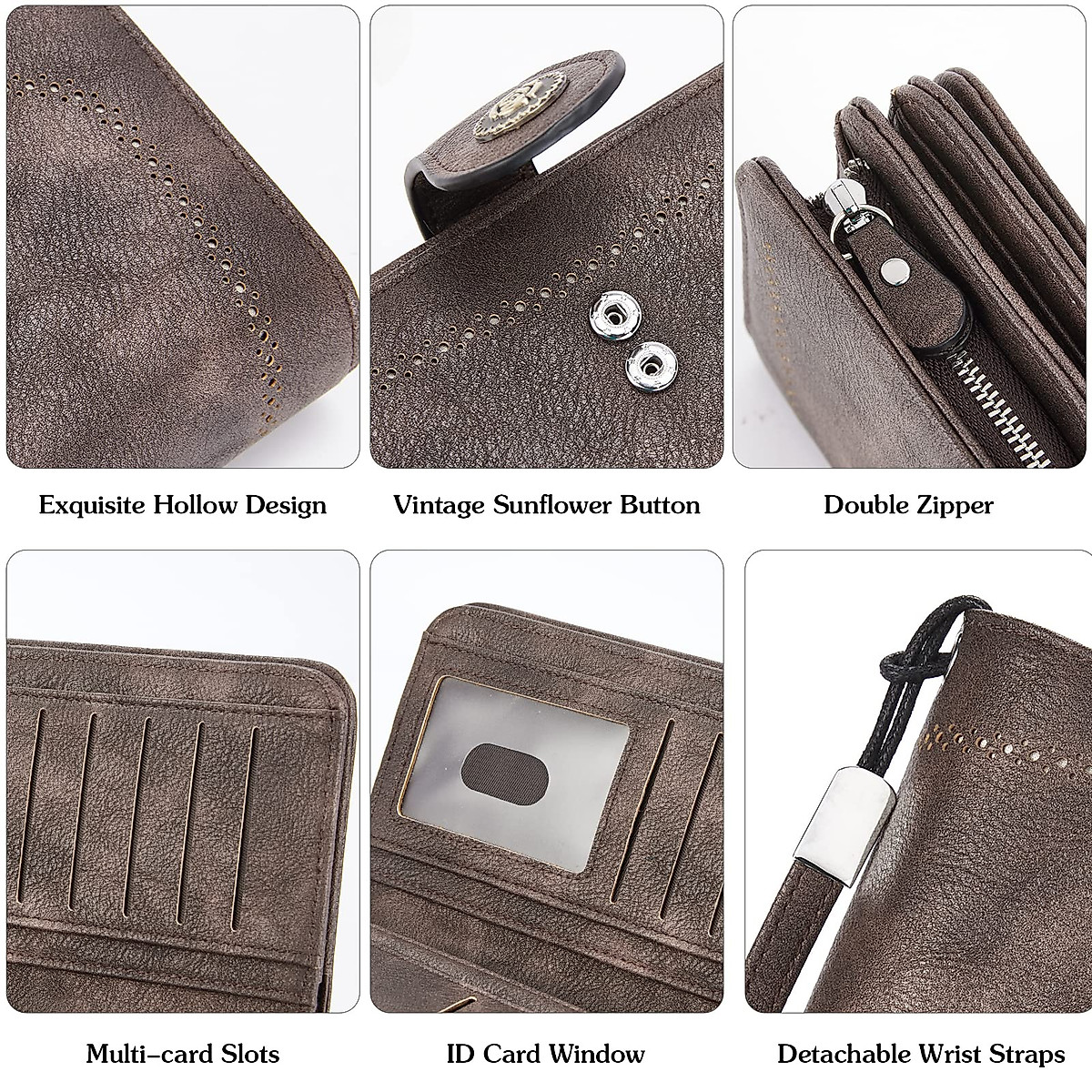 BOSTANTEN Womens Wallet Leather Large Capacity Wristlet Clutch Purse Credit Card Holder Coffee