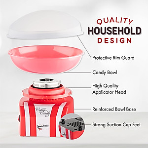 The Candery Cotton Candy Machine - Bright, Colorful Style- Makes Hard Candy, Sugar Free Candy, Sugar Floss, Homemade Sweets for Birthday Parties - Includes 10 Candy Cones & Scooper