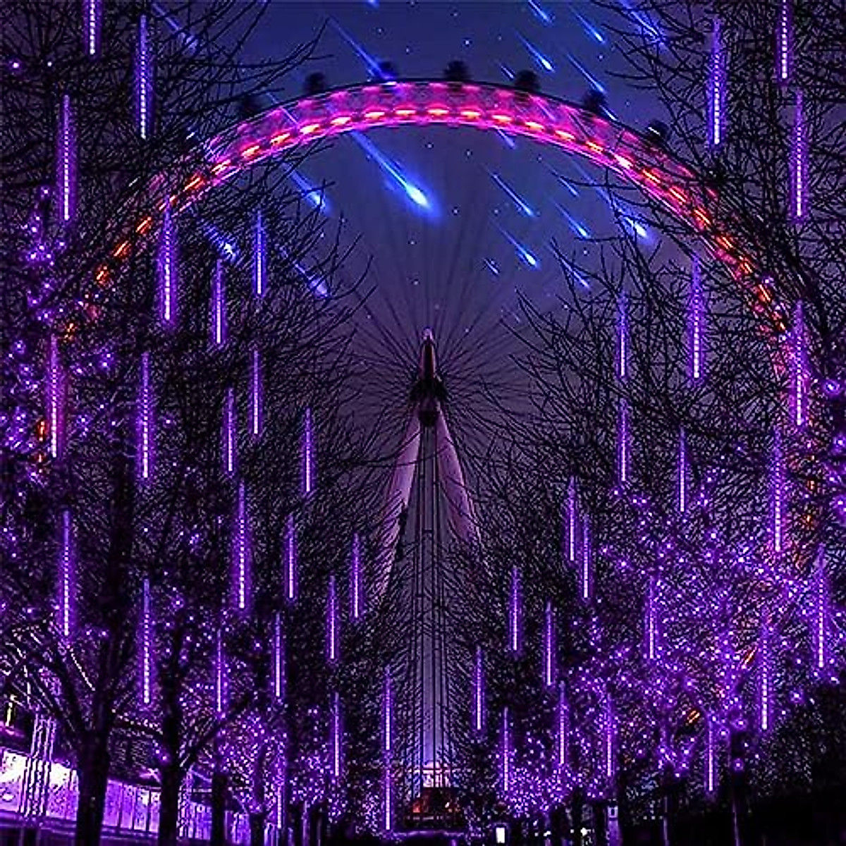 WAKAKA 2 Pack Purple Solar Christmas Lights Outdoor Waterproof, Total 16 Tubes 288 LED Solar Meteor Shower Lights, Falling Rain Lights for Outside Tree Christmas Decorations