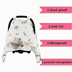 Hi Sprout Breathable Cotton Muslin Canopy Car Seat Cover for Girls and Boys (Little Monkey）