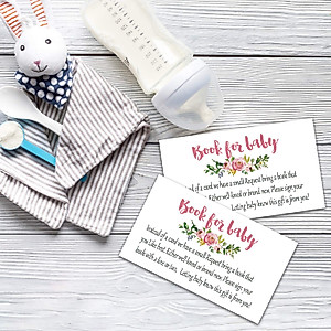 Pink Flowers Books for Baby Shower Request Cards (50 Pack), Baby Shower Invitation Inserts.