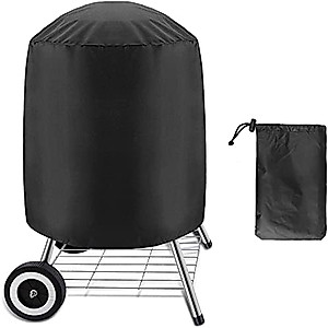 Kettle BBQ Grill Cover, Linkstyle Round Barbecue Grill Covers for Weber Charcoal Kettle, Heavy Duty Waterproof Smoker Cover Dome Gas Outdoor Grill Cover for Char-Broil, 24" D x 28.5" H, Black