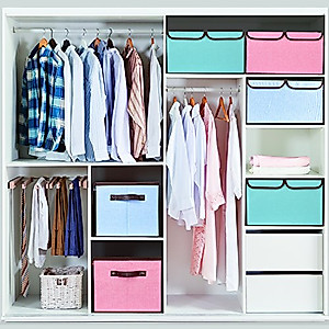 senbowe Larger Storage Cubes [4-Pack] 33 Quart Linen Fabric Foldable Collapsible Storage Cube Bin Organizer Basket with Lid, Handles, Removable Divider For Home, Closet - (16.5 x 11.8 x 9.8”)