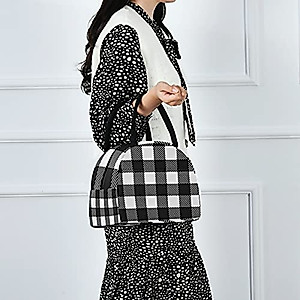 xigua White Black Buffalo Plaid Lunch Bag Insulated Portable Lunch Tote Reusable Lunch Box for Office School Picnic Travel Camping