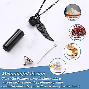 MTLEE Urn Necklace for Ashes Cremation Jewelry for Ashes, 6 Pieces Stainless Steel Cremation Jewelry for Women Men, Memorial Necklace Angel Keepsake Cylinder Pendant with Filling Kit (Black)