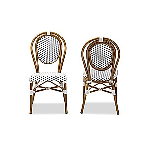 Baxton Studio Gauthier Classic French Indoor and Outdoor Navy and White Bamboo Style Bistro Stackable Dining Chair Set of 2