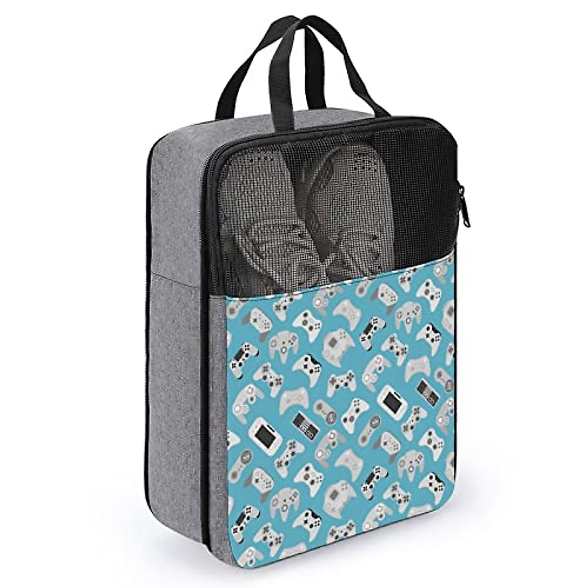 Frcavbin Video Games Gamepad Gamer on Blue Travel Shoe Bag Shoes Carrier with Handle and Zipper Foldable Shoe Puches Organizer for Home storage School starts
