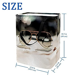 Sunglass Print Collapsible Laundry Hamper, 60L Waterproof Laundry Baskets Washing Bin Clothes Toys Storage for Dorm Bathroom Bedroom