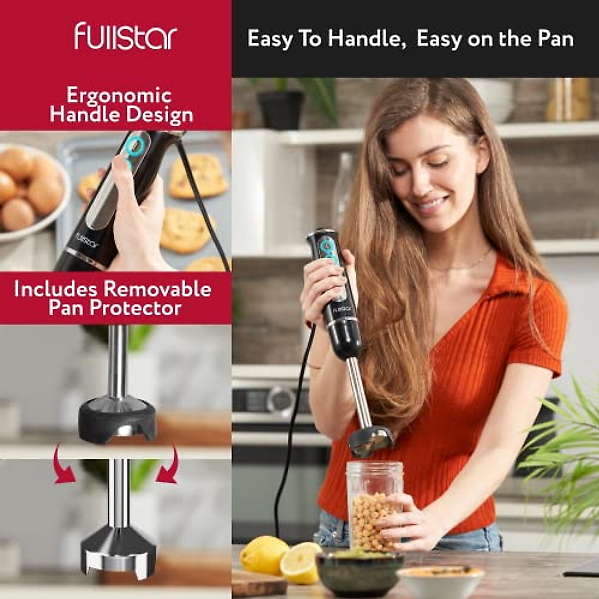Immersion Blender, Hand Blender Electric, 3-in-1 Immersion Blender Handheld, 9-Speed, 500W Handheld Blender - Hand Blenders Immersion, Hand Mixer Electric Blenders for Kitchen, Smoothie Blender Black