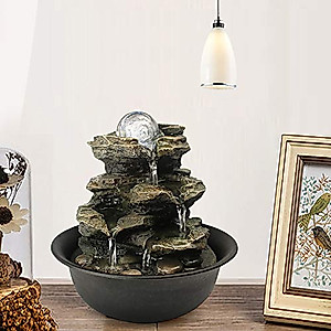 BBabe Spinning Orb Rock Cascading Tabletop Fountain, Zen Meditation Indoor Waterfall Feature with LED Light for Home Office Bedroom Relaxation