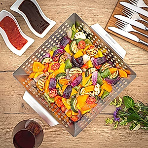 Homeflowz Heavy Duty Grill Basket – Large Vegetable Grill Basket for more Veggies - Stainless Steel Grilling Basket - Grill Baskets for Outdoor Grill -Perfect BBQ Basket for All Grills and Vegetable