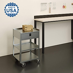 Lakeside Manufacturing 356 Mobile Equipment Stand, Stainless Steel, 3 Shelves and 1 Drawer, 300 lb. Capacity (Fully Assembled)