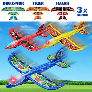 3 Pack Airplane Launcher Toys, LED Flying Foam Airplane Glider with 2 Flight Modes, Catapult Plane for Boys, Outdoor Sports Flying Toy for Kids,Birthday Gifts for Ages 3-12 Year Old