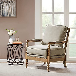 Madison Park Donohue Mid-Century Modern Accent Chairs for Living Room with Nailhead Trim, Solid Wood, Oakwood Finish, Upholstered Seat, Lounge for Reading Bedroom Furniture, Light Grey