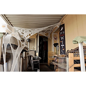 Giant Spider Web Halloween Decorations Outdoor, Stretchy 450 sqft Spooky Spider Web, Cut-Your-Own Flexible Spider Webbing for Halloween Party, Haunted House Outdoor Indoor