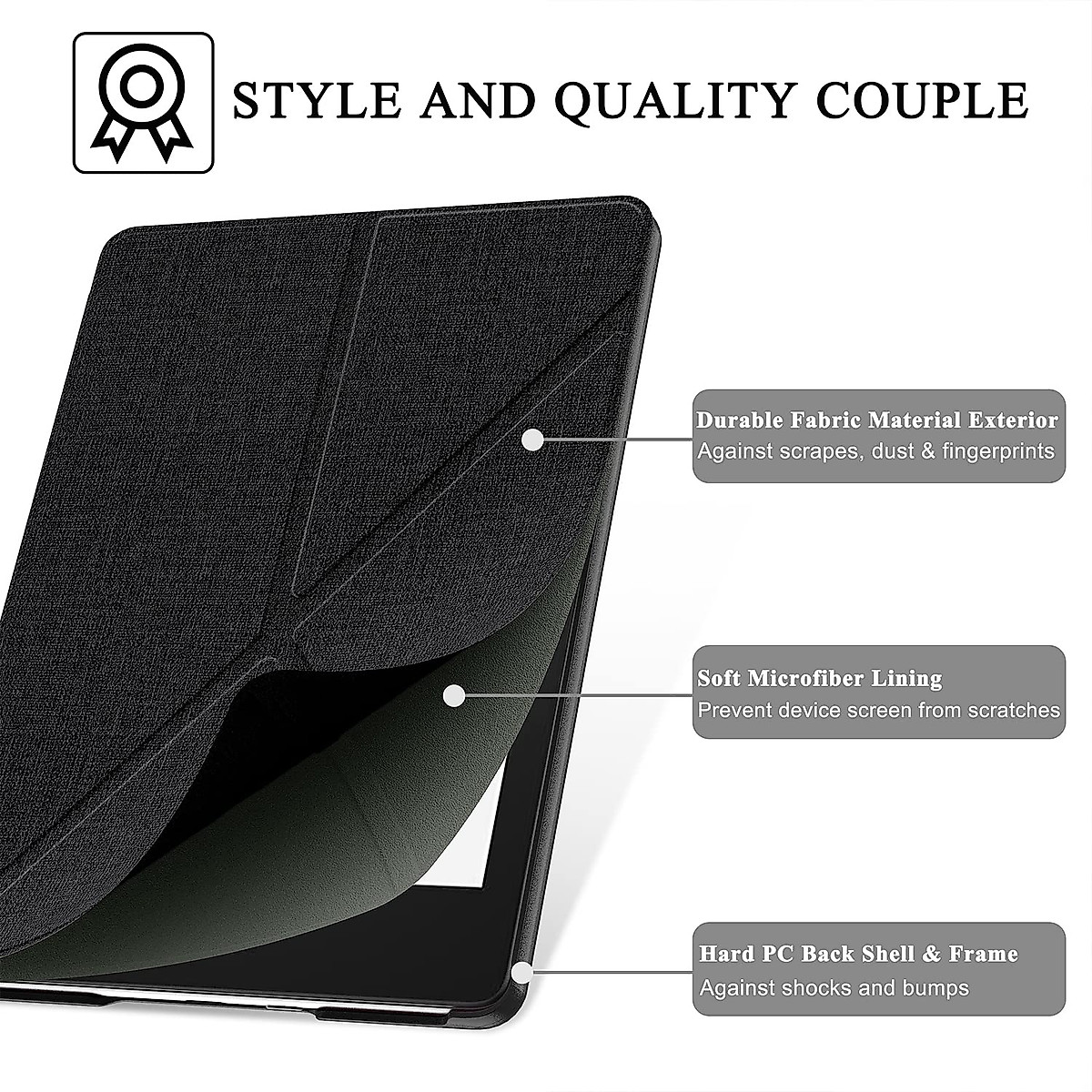 Soke Case for Kindle Paperwhite (11th Generation-2021 Release), Premium Fabric Cover with Auto Wake/Sleep & Multi-Viewing Angles for 6.8" Kindle Paperwhite & Signature Edition E-Reader, Black