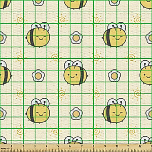 Ambesonne Insects Fabric by The Yard Repetitive Pattern with Happy Little Bees Flowers and Suns Decorative Fabric for Home Essentials Sewing Hobby DIY Upholstery and Home Accents 1 Yard Mustard Grey