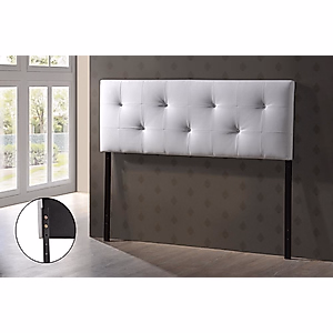 Baxton Studio Dalini Modern and Contemporary Queen White Faux Leather Headboard with Faux Crystal Buttons