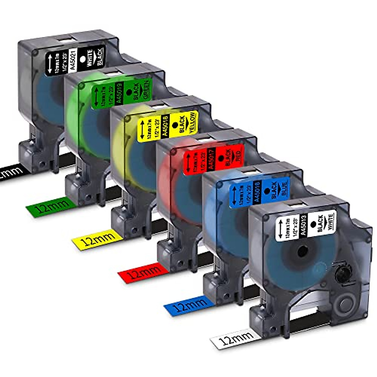 6-Pack Replacement for Dymo D1 Label Tapes Color Combo Set 45013 45016 45017 45018 45019 45021 D1 Refills,1/2 Inch (12mm) x 23 Ft(7m),for Dymo LabelManager PnP 160 210D 260P 280 360D 420P Label Maker